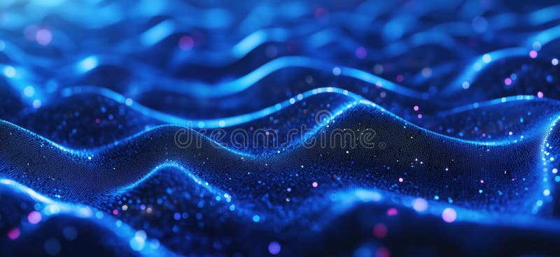 Blue Shimmering Waves with Sparkling Particles Creating a Mesmerizing ...