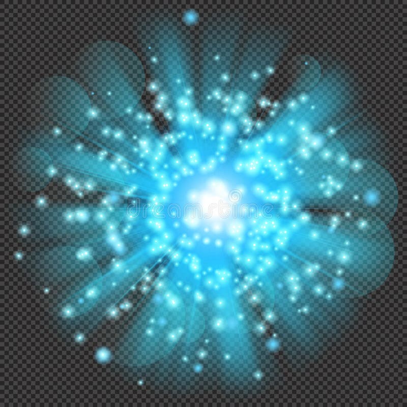 Blue Shine Flare Flash with Sparks and Bokeh Effect on Transparent ...