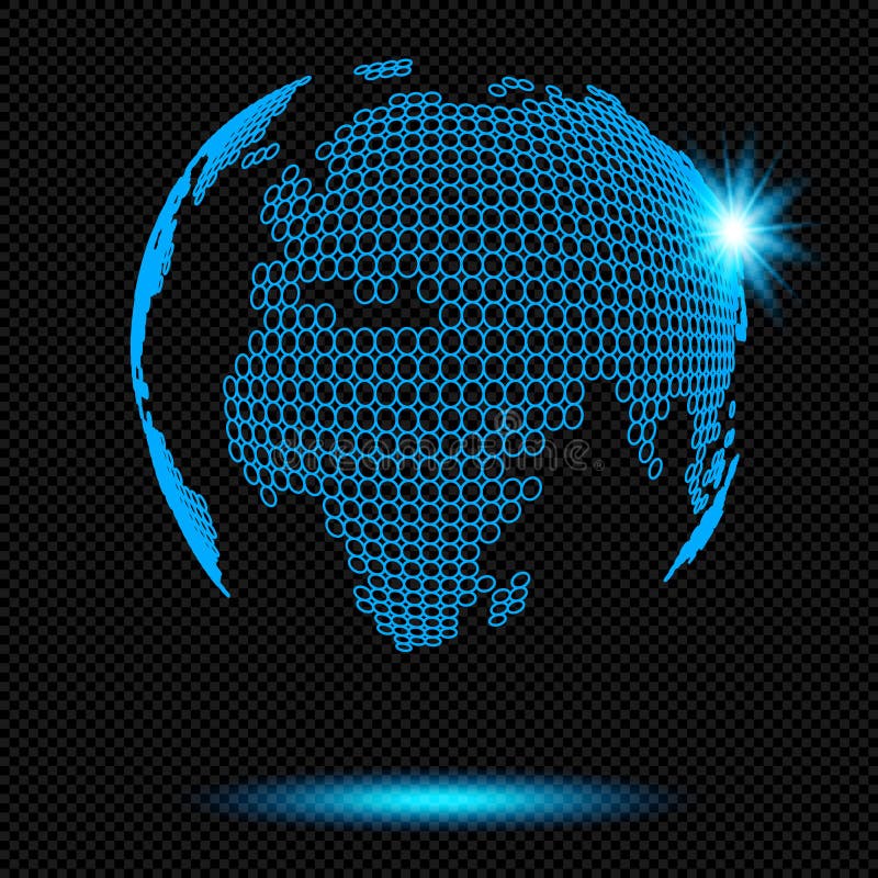 Blue Shining Globe Logo Sign with Sunrise on Transparent Background ...