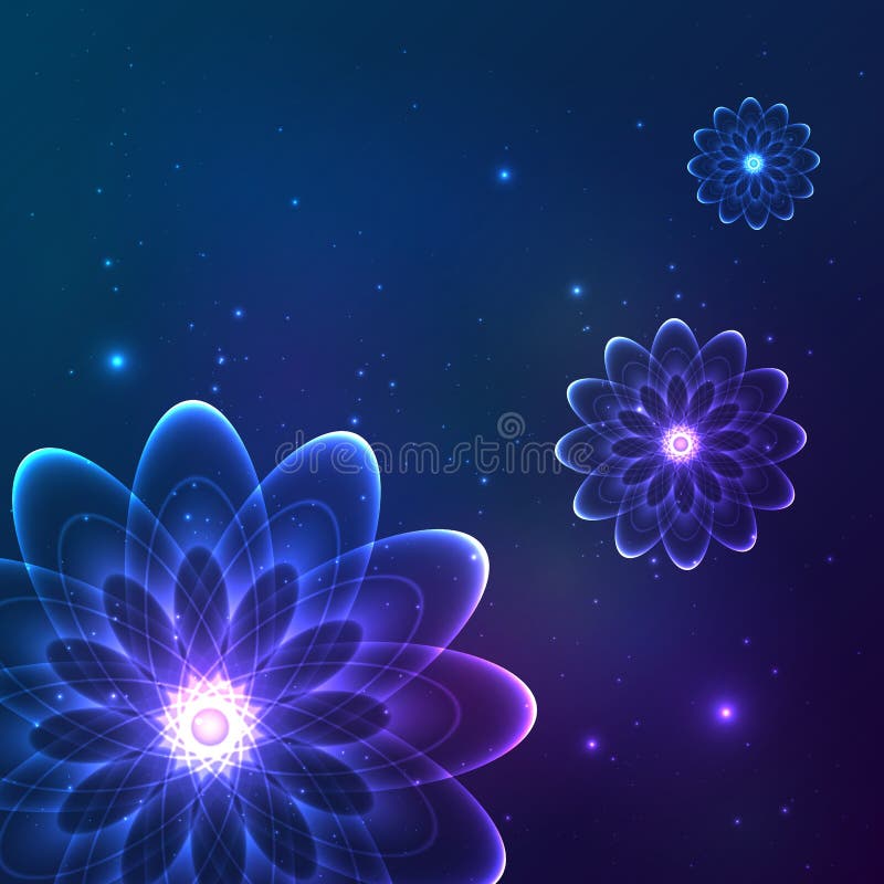 Blue Shining Vector Cosmic Flowers Stock Vector - Illustration of ...