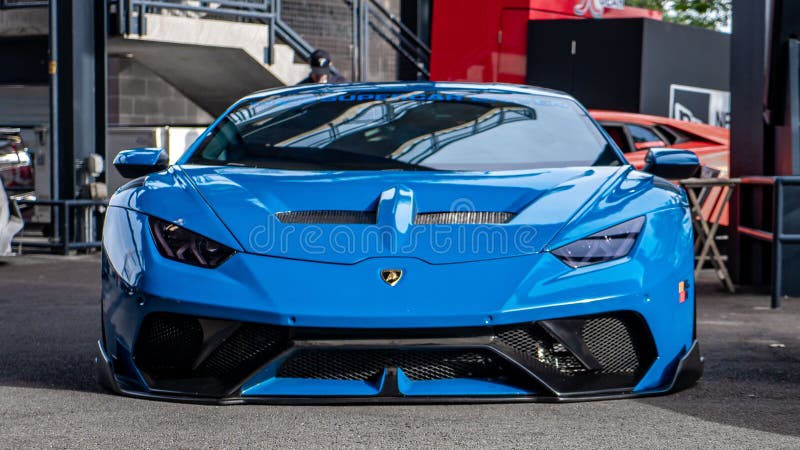Blue Shiny Lamborghini Huracan in the Daytime Editorial Photography ...