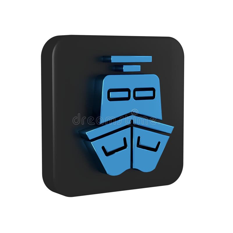 Blue Ship Icon Isolated on Transparent Background. Black Square Button ...