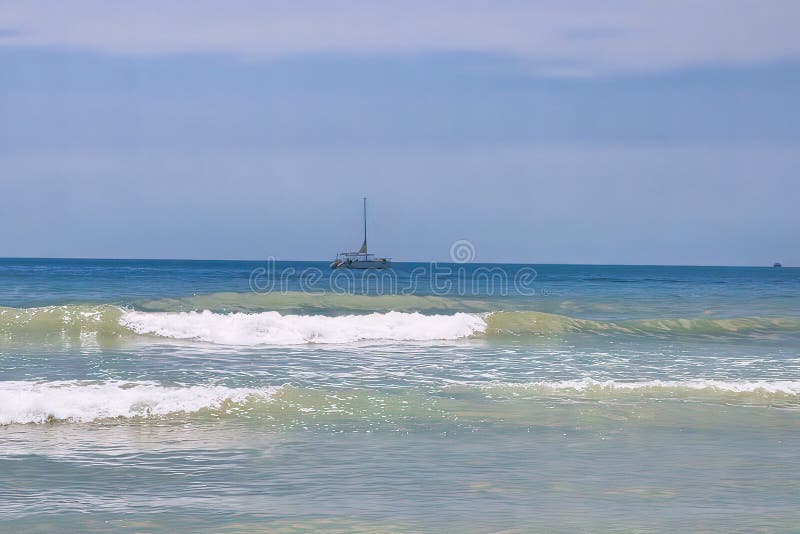 A Blue Ship, Ocean Waves with Clear Blue Sky Stock Image - Image of ...