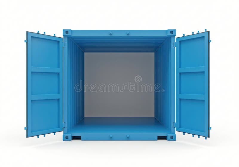 Blue Shipping Container with Open Double Doors with White Interior on a ...