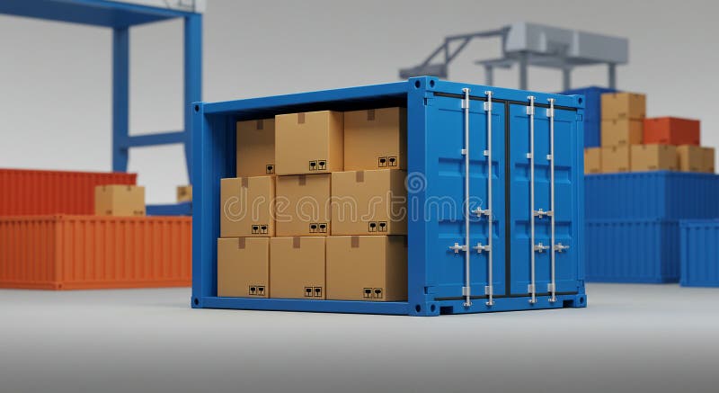 Blue Shipping Container Open at One End, Revealing Neatly Stacked ...