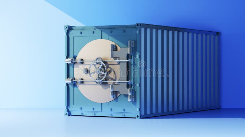 Blue Shipping Container with Safe Door Stock Illustration ...