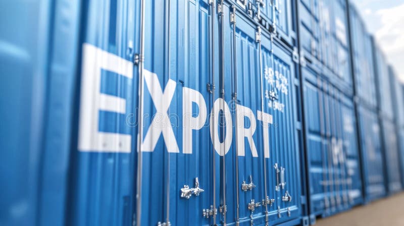 Blue Shipping Containers Lined Up at a Freight Yard for Export ...
