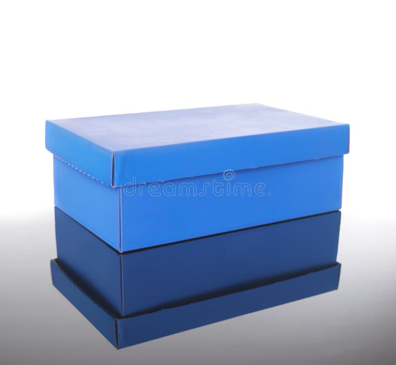 Blue Shoe Box Reflective Black Floor Stock Photo - Image of fashion ...