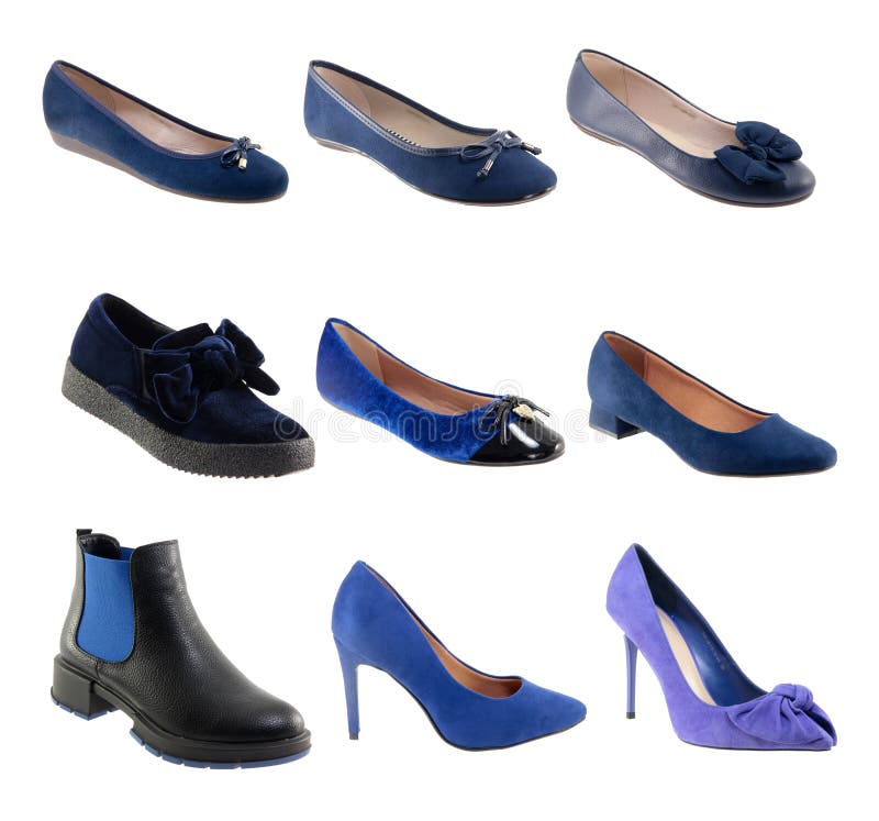 Blue Shoes. Collage On White Background. Stock Photo - Image of header ...