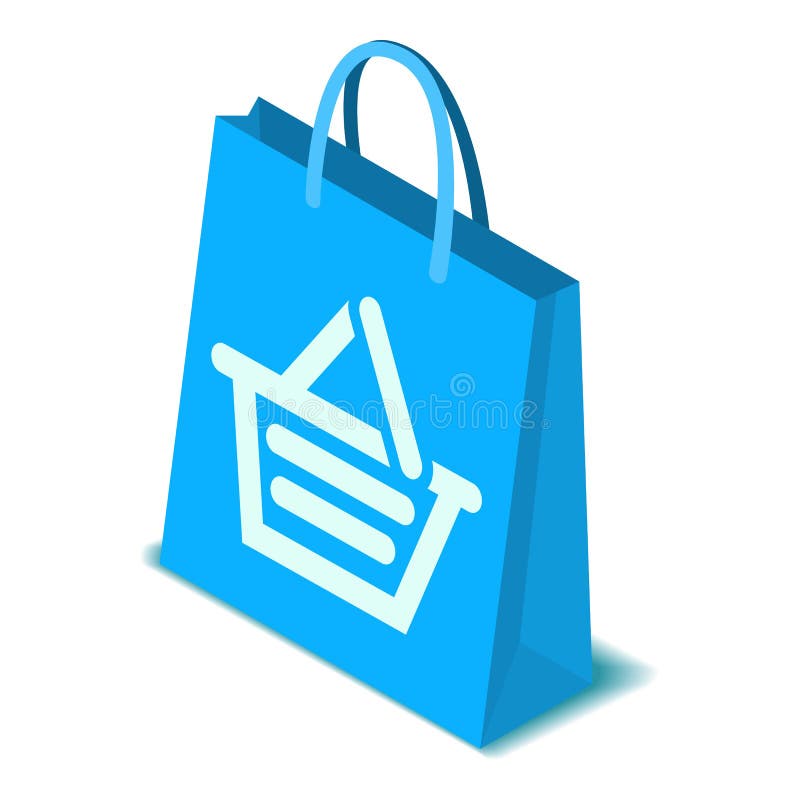 Blue Shopping Bag Icon, Isometric Style Stock Vector - Illustration of ...