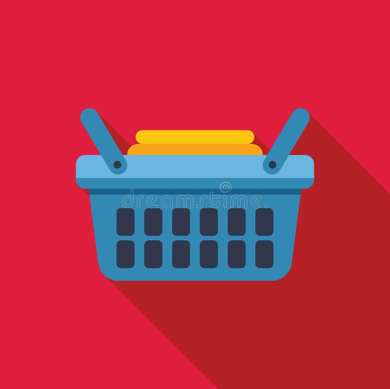 Blue Shopping Basket Full of Goods on Red Background Stock Illustration ...