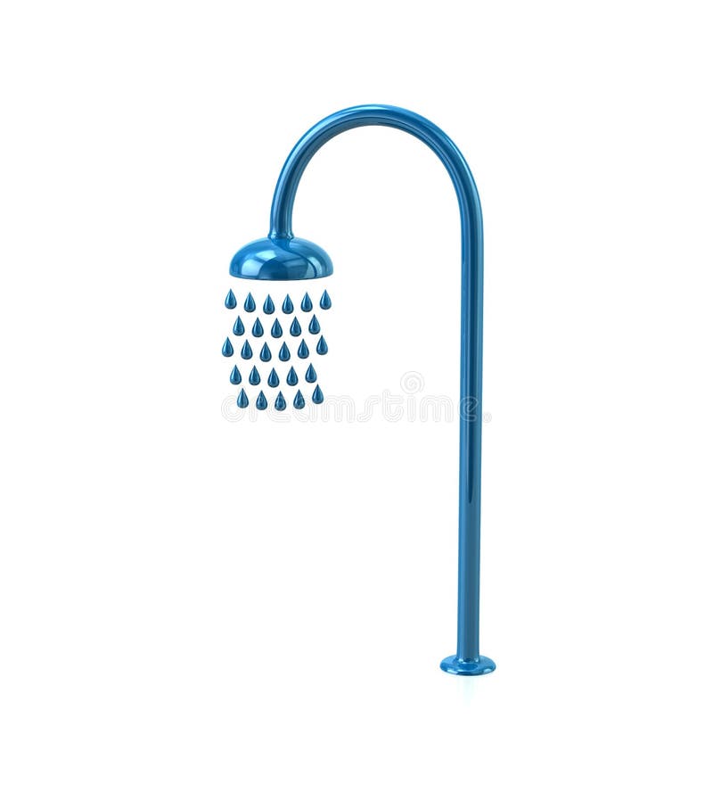 Blue Shower Head with Water Drops Flowing Icon Isolated on Blue ...