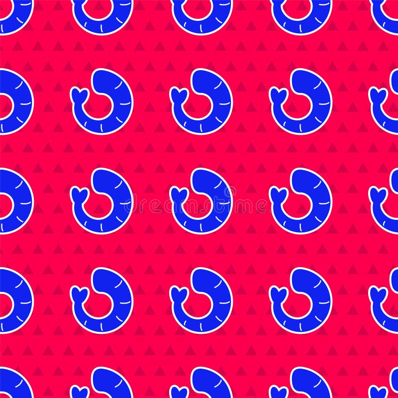 Blue Shrimp Icon Isolated Seamless Pattern on Red Background. Vector ...