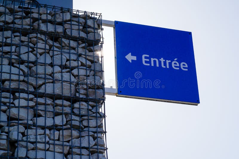 Blue Sign with Arrow Indicating in Text the Entry with an Arrow Stock ...