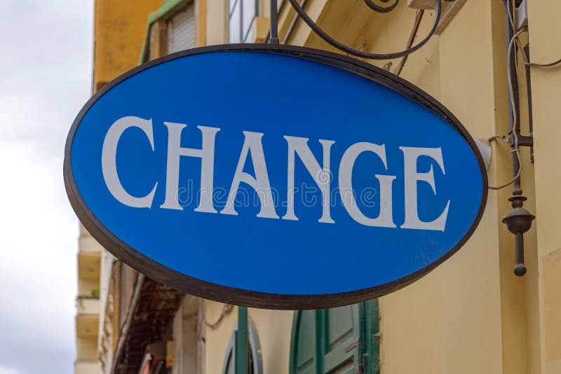 Blue Sign Change stock photo. Image of letters, union - 255896318