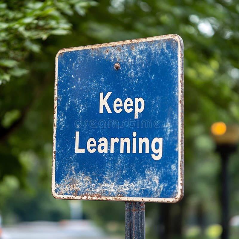 Blue Sign Featuring "Keep Learning" Text in Upper Half with White Space ...