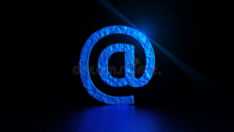 Blue at Sign with Flare on Black Background. Email. Graphic ...