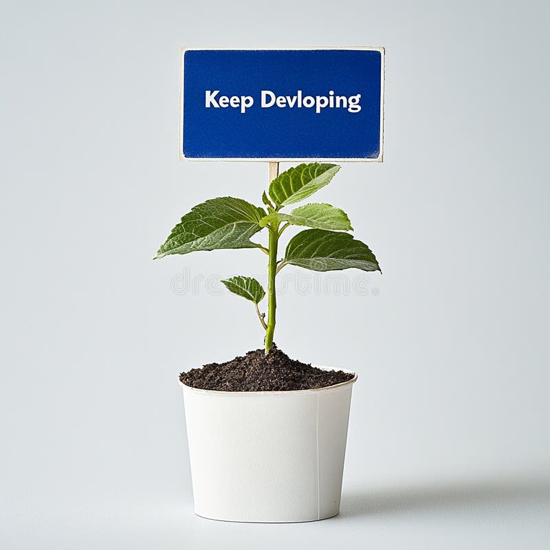 Blue Sign with "Keep Developing" Text on Minimalist White Background ...
