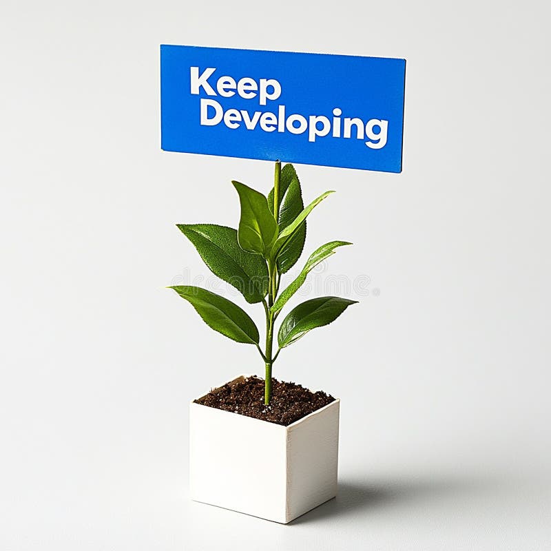 Blue Sign with "Keep Developing" Text on Minimalist White Background ...