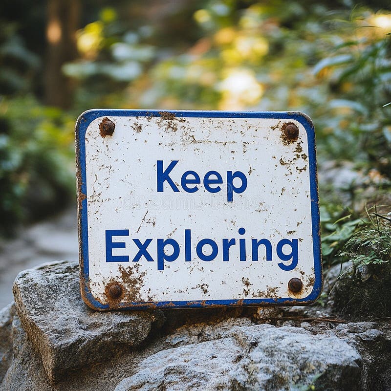 Blue Sign with "Keep Exploring" Text on Minimalist White Background ...