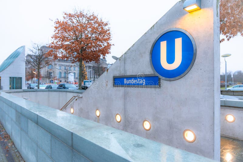 Blue Sign with Letter Blue and White Sign with Letter U Bundestag ...