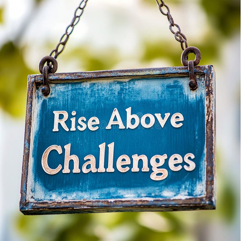 Blue Sign Reading "Rise Above Challenges" on a Clean Background Stock ...