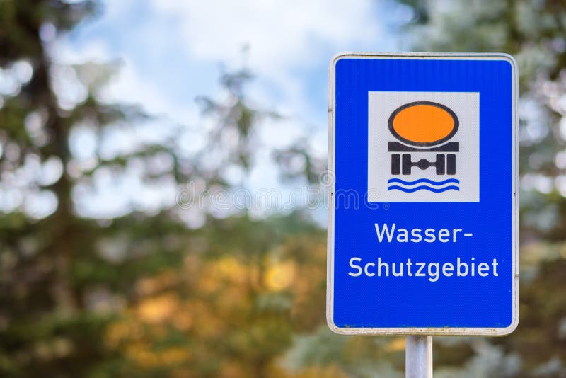 A Blue Sign Shows that There is a Water Protection Area Here. No ...