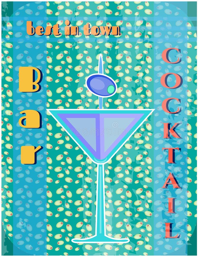 Blue, Sign with Text Bar, Cocktail, Glass with Stock Vector ...