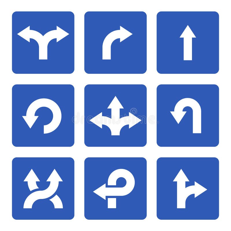Blue Signs with Arrows Set. Vector Stock Vector - Illustration of icon ...
