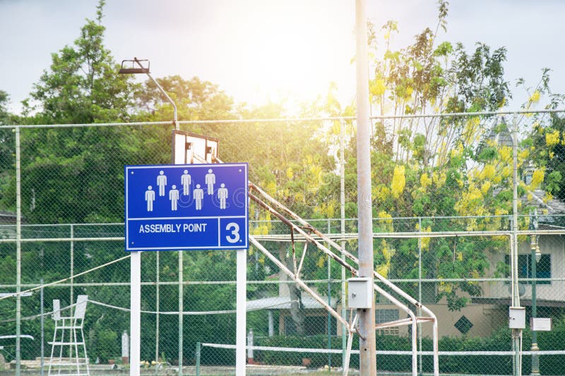 Blue Signs Indicate the Location of the Assembly Point Stock Image ...