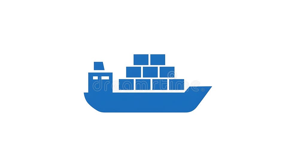 Blue Silhouette of a Cargo Ship with Stacked Rectangular Containers on ...