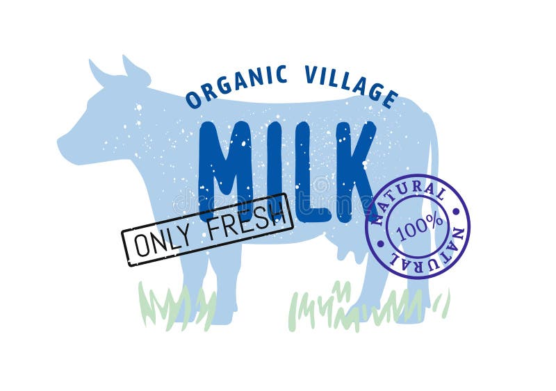 Blue Silhouette of Cow with Text Stock Vector - Illustration of icon ...