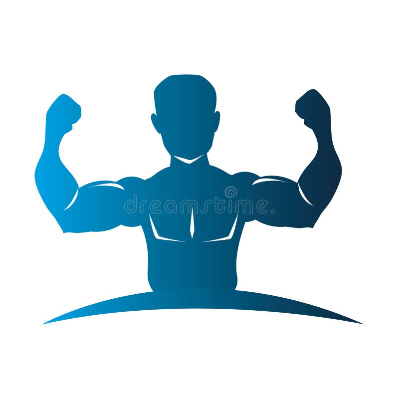 Blue Silhouette Half Body Muscle Man Stock Vector - Illustration of ...