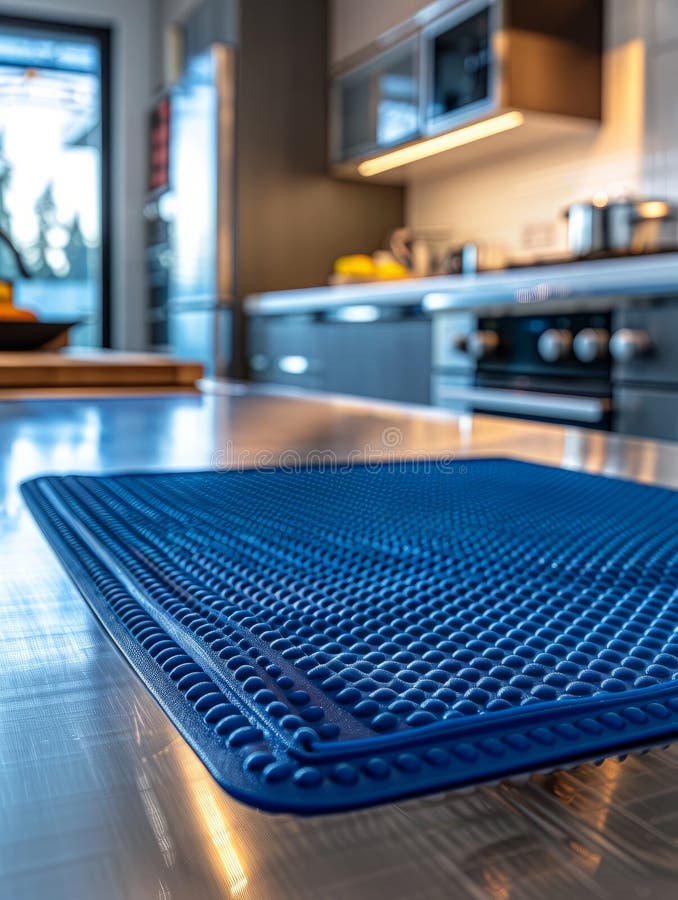 A Blue Silicone Mat on a Modern Kitchen Countertop. Stock Image - Image ...