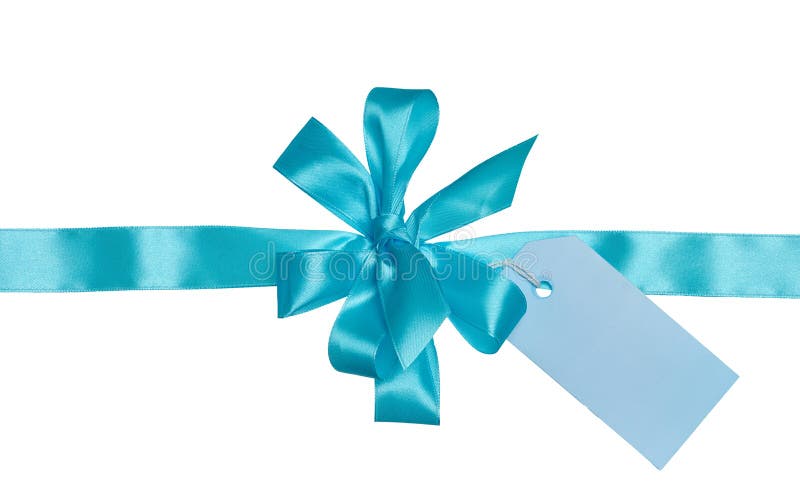 Blue Silk Ribbon and Bow, Blue Paper Tag for Congratulations. Isolated ...