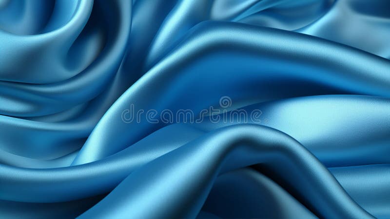 Blue Silk Satin Fabric Texture Background with Sweeping Ripples and ...