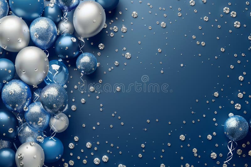 A Blue and Silver Balloon Display with a Blue Background Stock Image ...
