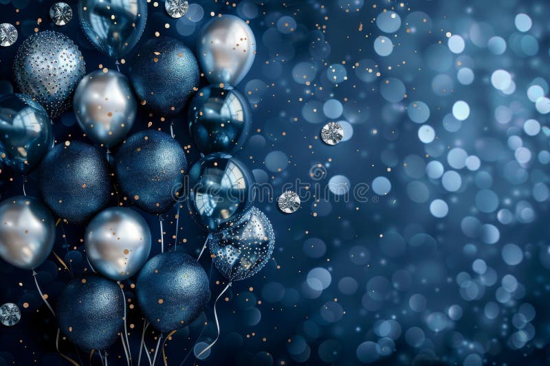 A Blue and Silver Balloon Display with a Blue Background Stock Image ...