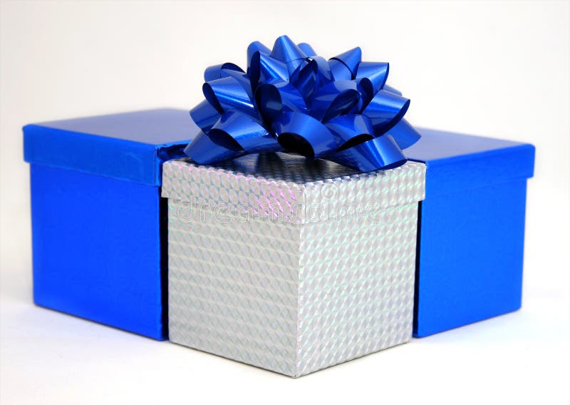 Blue and silver boxes stock photo. Image of gift, shine - 1688064