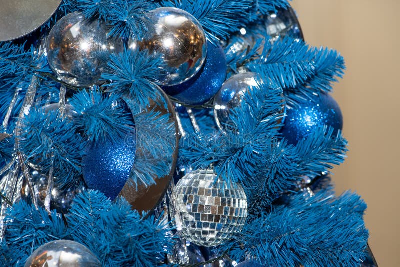 Blue and Silver Christmas Balls, Silver Crescent Moon Stock Photo ...