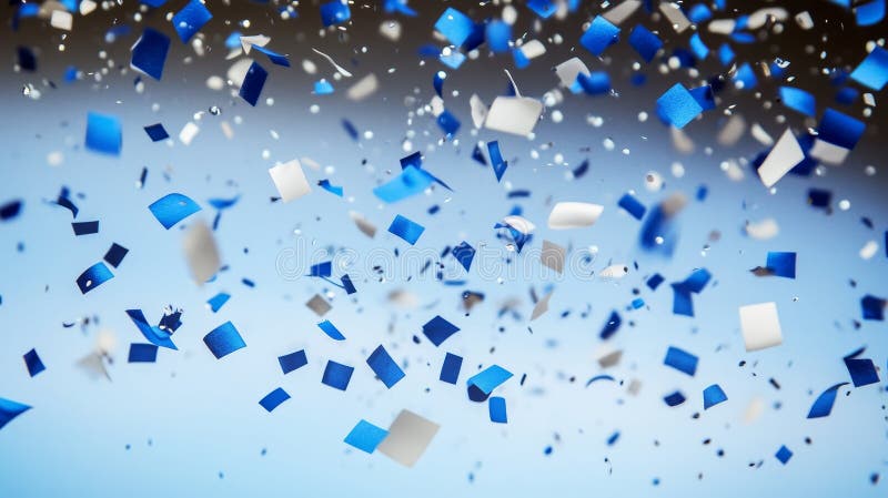 Blue and Silver Confetti Falling on the Light Blue Background ...