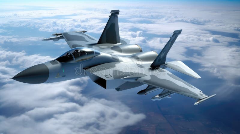A Blue and Silver Fighter Jet Flying in a Blue Sky. Generative a Stock ...