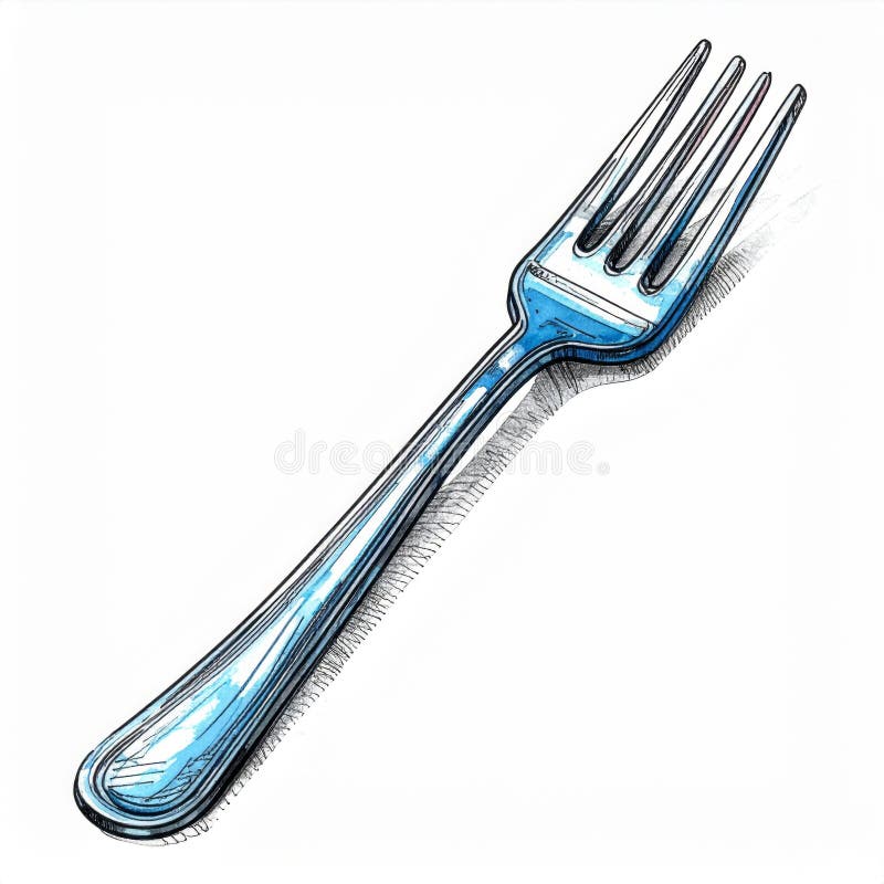 Blue and Silver Hand Drawn Fork Illustration Stock Illustration ...