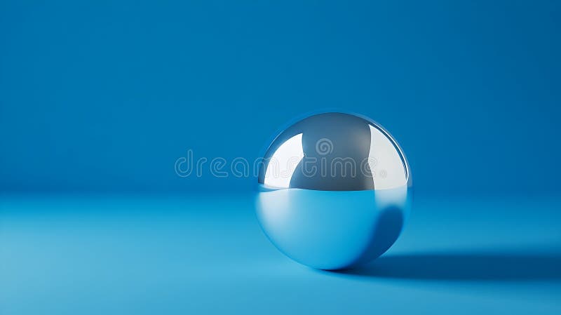 Blue and Silver Metallic Sphere on a Reflective Blue Surface, Set ...
