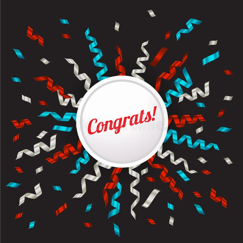Blue, Silver and Red Ribbon and Congrats Circle Banner , Vector ...