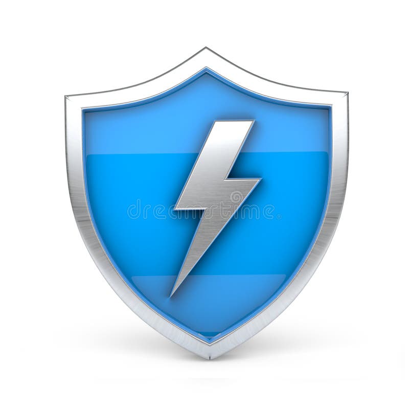 Blue and Silver Shield with Silver Thunderbolt on White Background ...