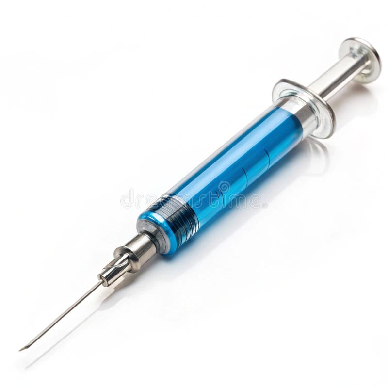 Blue and Silver Syringe with Needle Isolated on White Background Stock ...