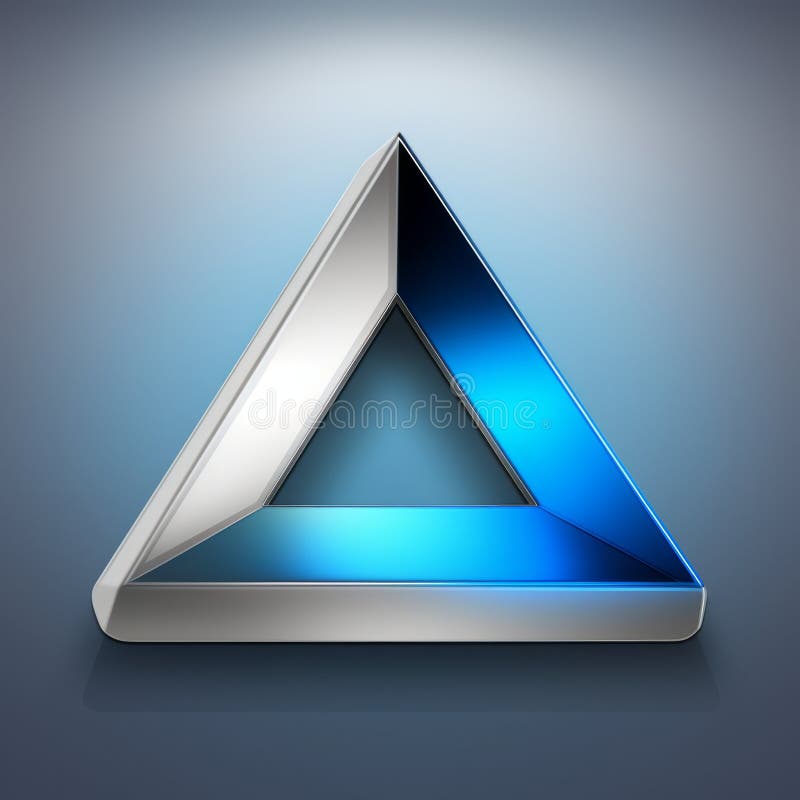 A Blue and Silver Triangle Icon on a Dark Background Stock Illustration ...