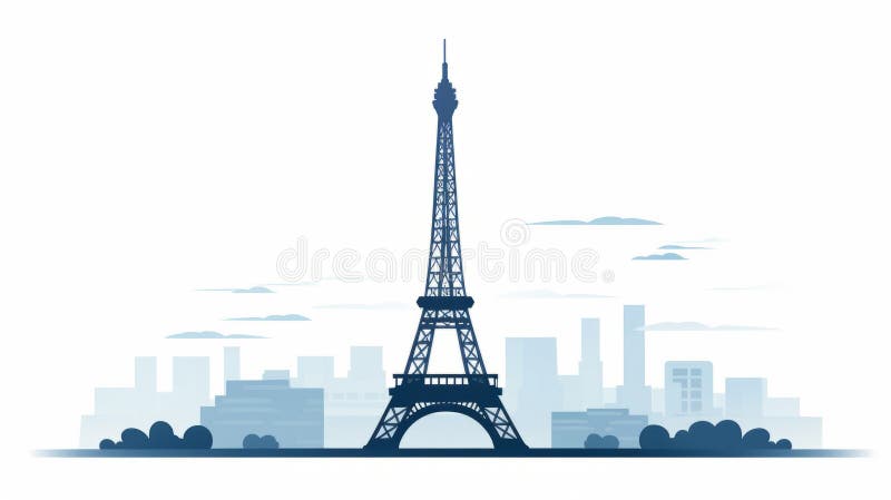 Blue Sketch Drawing of Paris Eiffel Tower Very Refined Large View Stock ...
