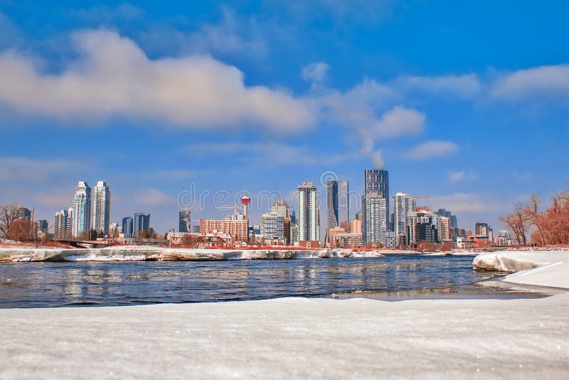 Blue Skies Over a Winter Calgary Stock Image - Image of water, seasonal ...